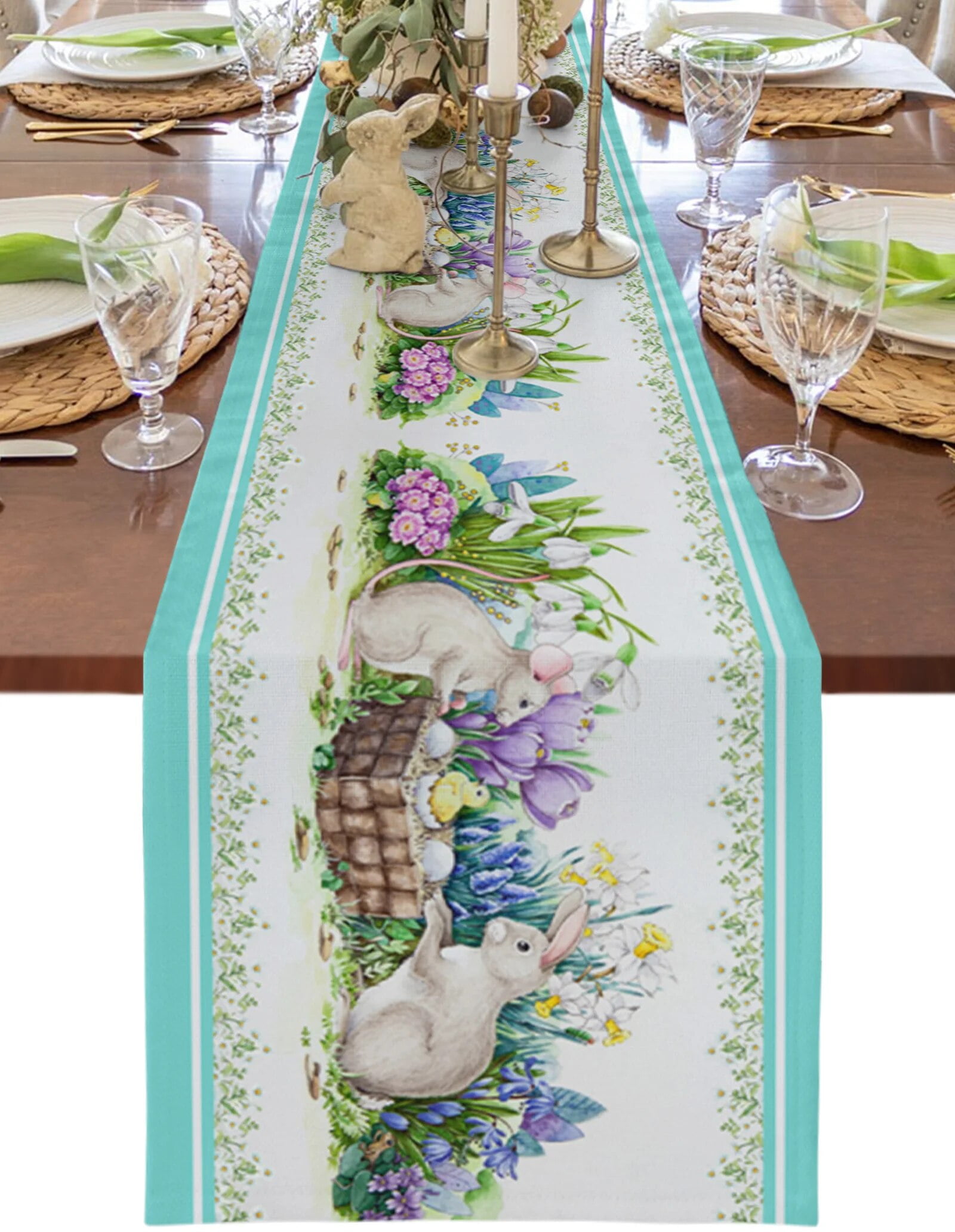 Easter Plaid Bunny Watercolor Lace Blue Table Runner Wedding Decor ...