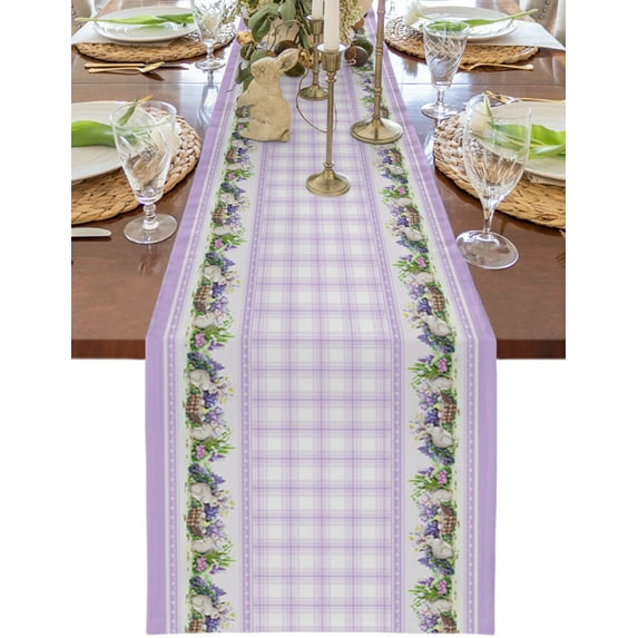 Easter Plaid Bunny Watercolor Lace Blue Table Runner Wedding r Table ...