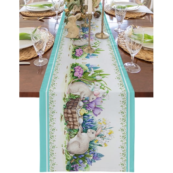 Easter Plaid Bunny Watercolor Lace Blue Table Runner Wedding r Table ...