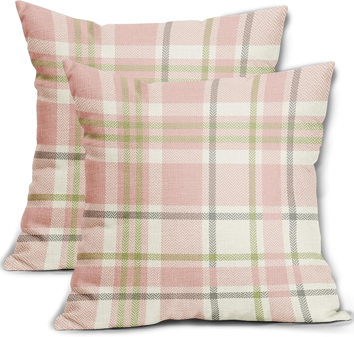 Easter Plaid Pillow Covers 18x18 Set of 2 Light Pink Green Grey Buffalo ...