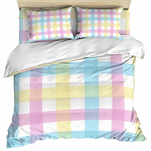Easter Plaid Set of 4 Bedding Quilt Covers, Spring Buffalo Plaid Simple ...
