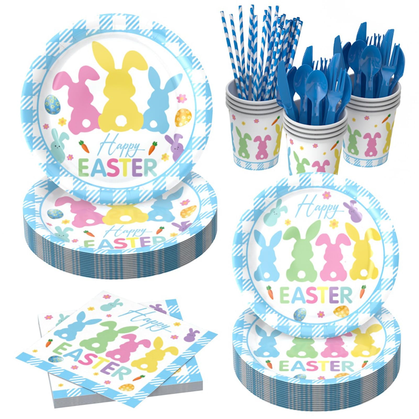 Easter Plates and Napkins KEF16 Set 200 Pcs, Disposable Bunny Design ...