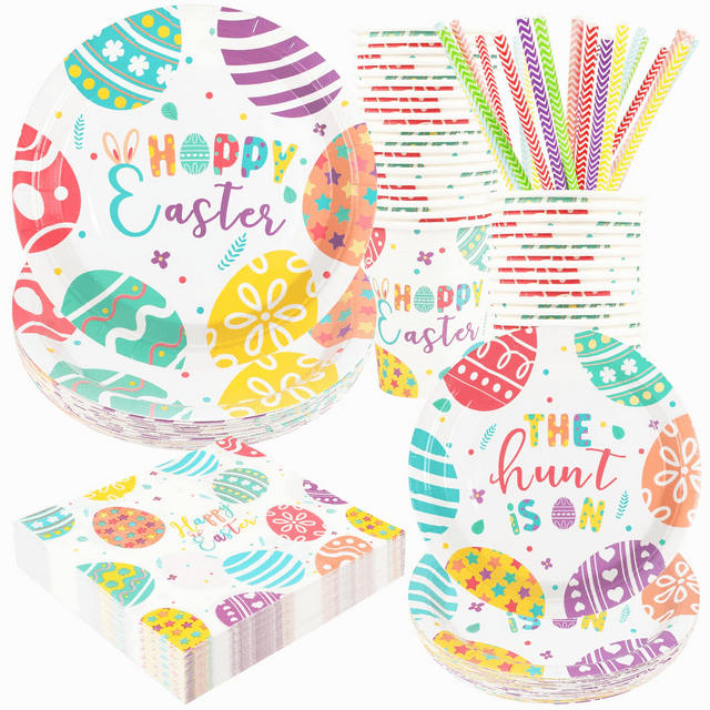 Easter Disposable Tableware Set, 120 Pcs for 24 Guests, Includes 9” & 7 ...