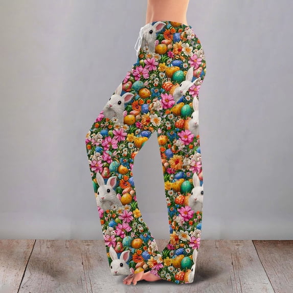 Easter Plus Size Pajamas for Women Cute Bunny Print Soft Lounge Pants ...