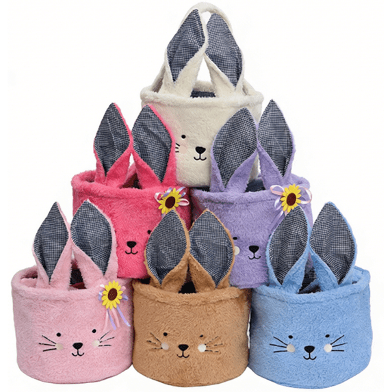 Easter Plush Bunny Basket – Soft Fuzzy Easter Egg Basket, Cute Rabbit ...