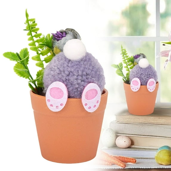 Easter Plush Bunny Tail Flower Pot Decor 5.11in - 1PC Cute Tabletop ...