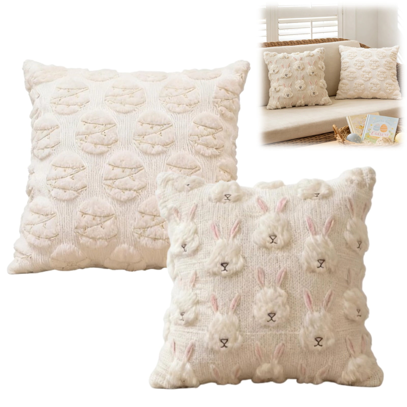 Easter Plush Throw Pillow Covers 20x20 Inch Pastel Soft Fluffy Striped ...