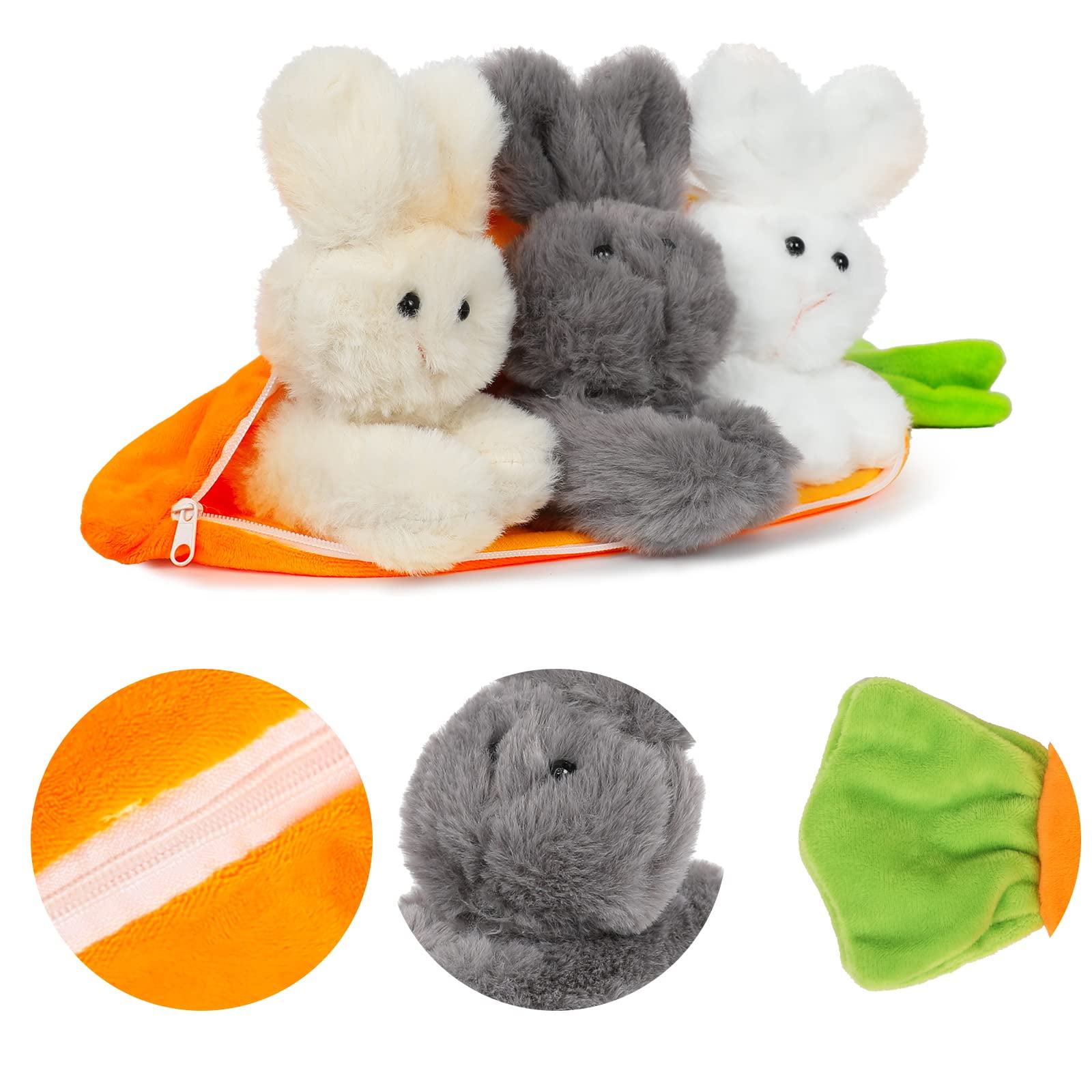 Easter Plush Toy Plush Bunny Stuffed Doll Three Bunnies in a Carrot Bag ...