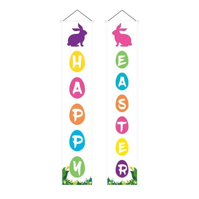 Easter Porch Sign Happy Easter Welcome Door Banners Bunny Eggs Hanging ...