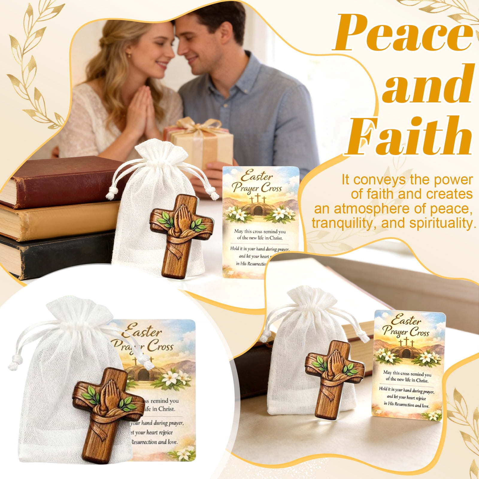Easter Prayer Cross Gift Set, Handheld Walnut Wood Pocket Cross with ...