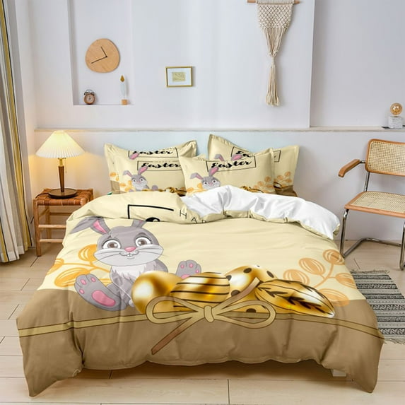 Easter Queen Comforter Set 3-Piece: Adorable Bunny & Egg Duvet Cover ...