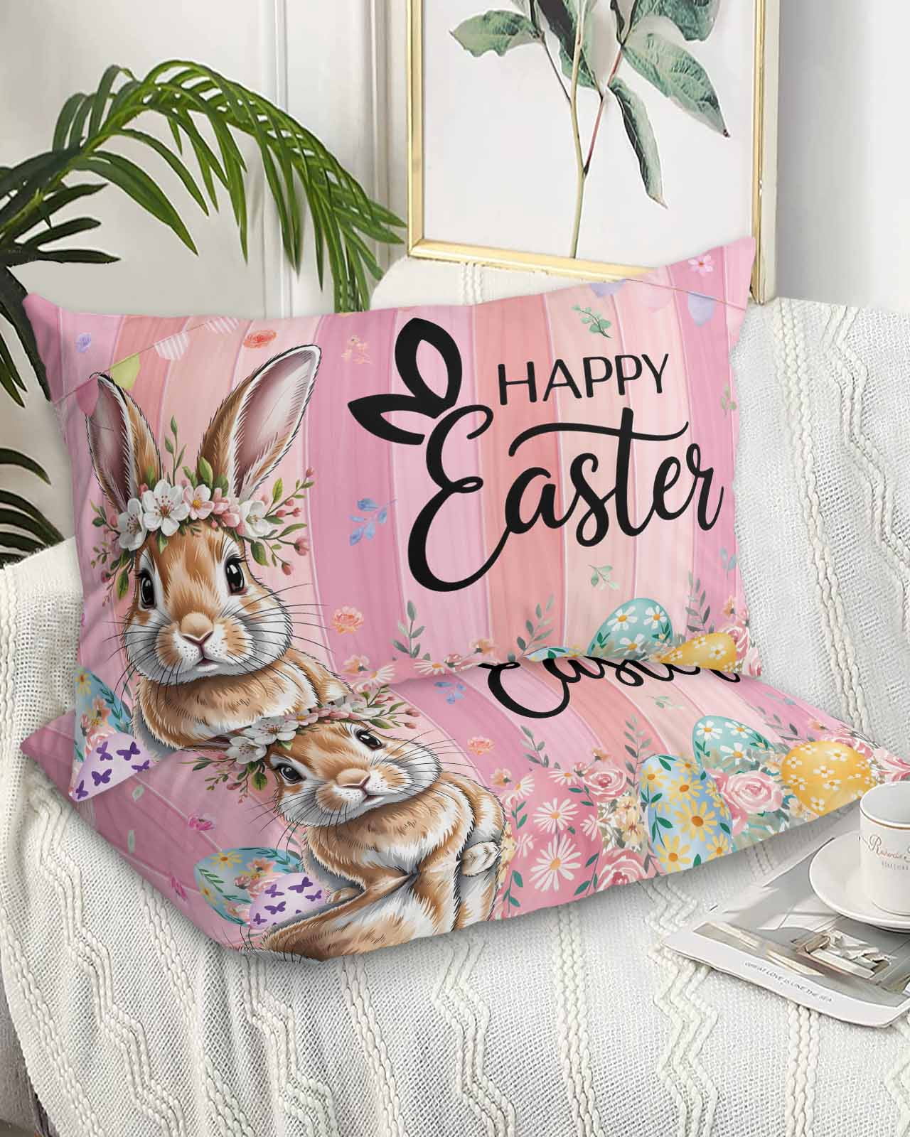 Easter Queen Pillow Cases Set of 2 - Microfiber Bed Throw Pillow Covers ...