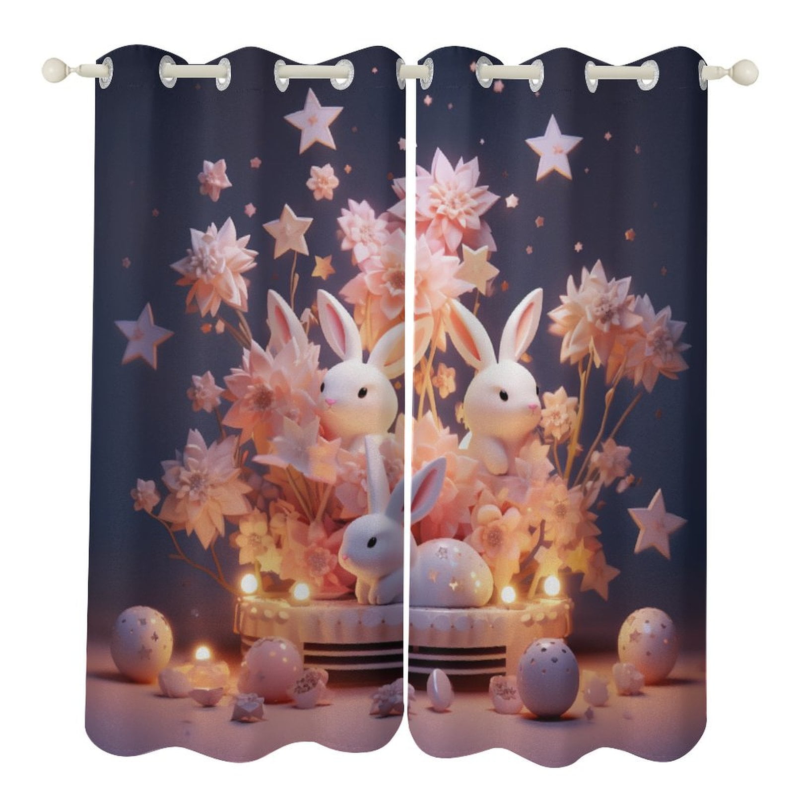 Easter Rabbit 2 Panel Curtain Set, Watercolor Painting Window Treatment ...