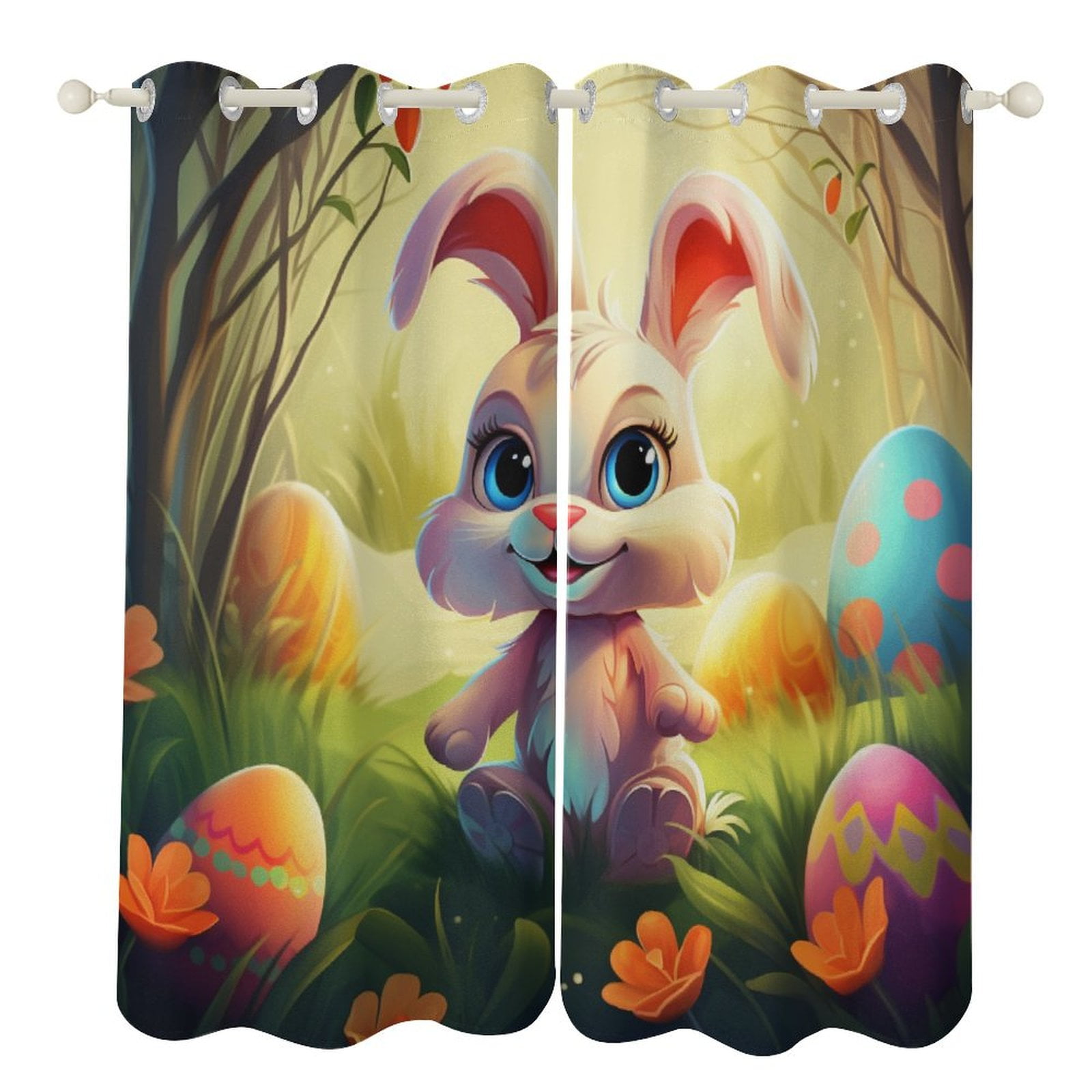Easter Rabbit 2 Panel Curtain Set, Watercolor Painting Window Treatment ...