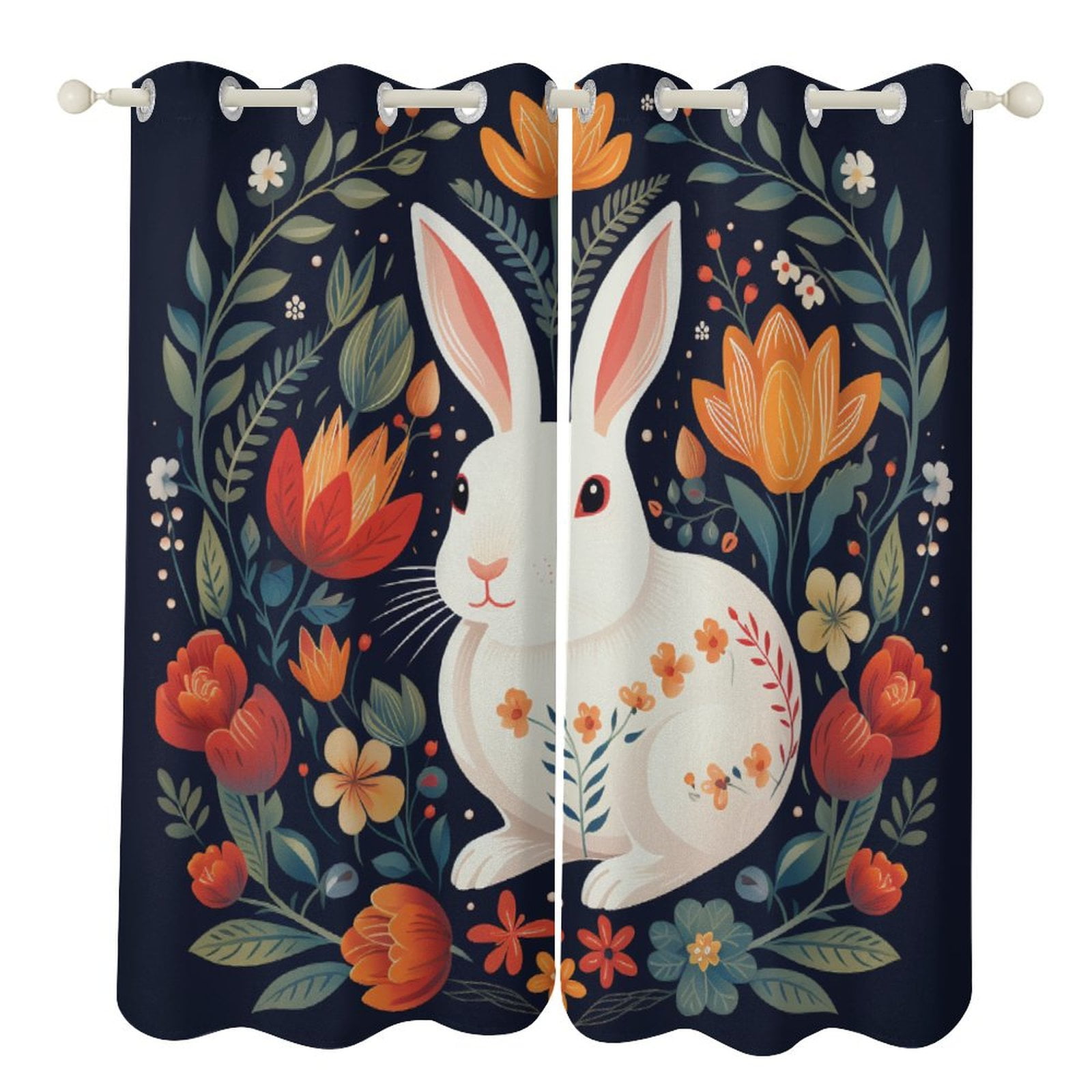 Easter Rabbit 2 Panel Curtain Set, Watercolor Painting Window Treatment ...