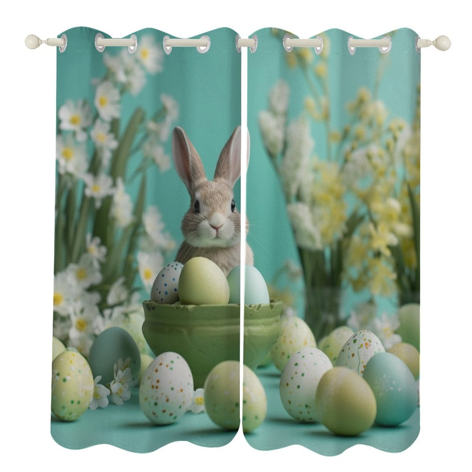 Easter Rabbit 2 Panel Curtain Set, Watercolor Painting Window Treatment ...