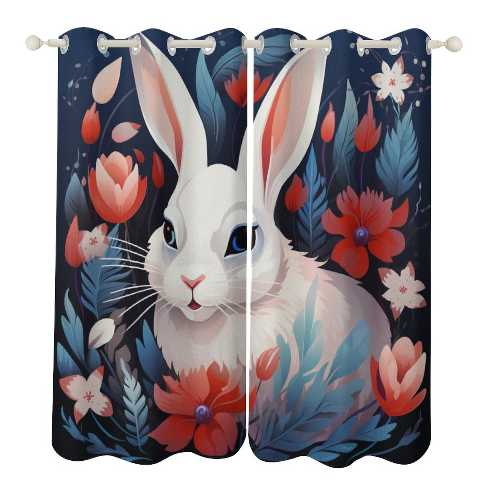 Easter Rabbit 2 Panels Curtains for Bedroom Living Room Drapes Kitchen ...