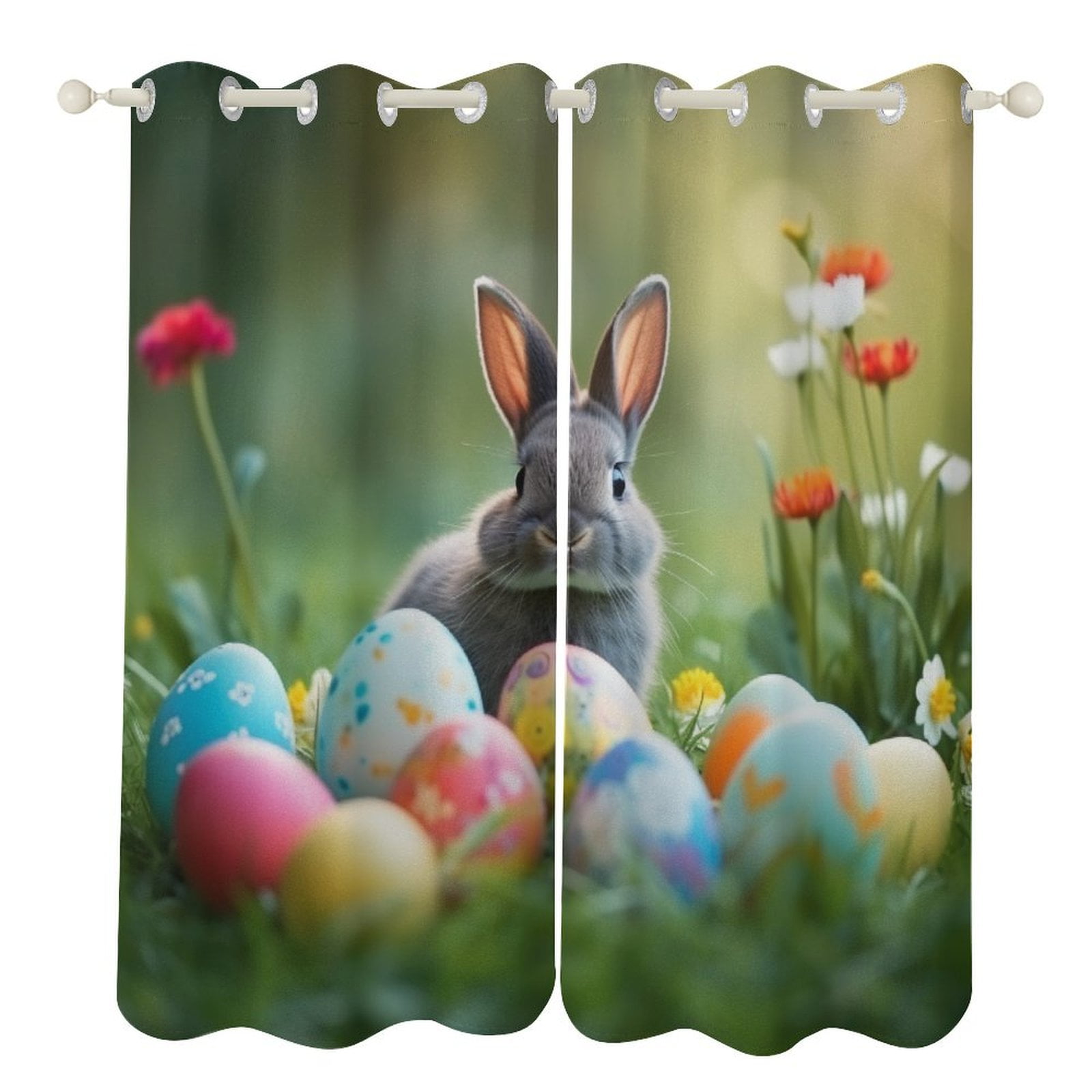 Easter Rabbit 2 Panels Curtains for Bedroom Living Room Drapes Kitchen ...