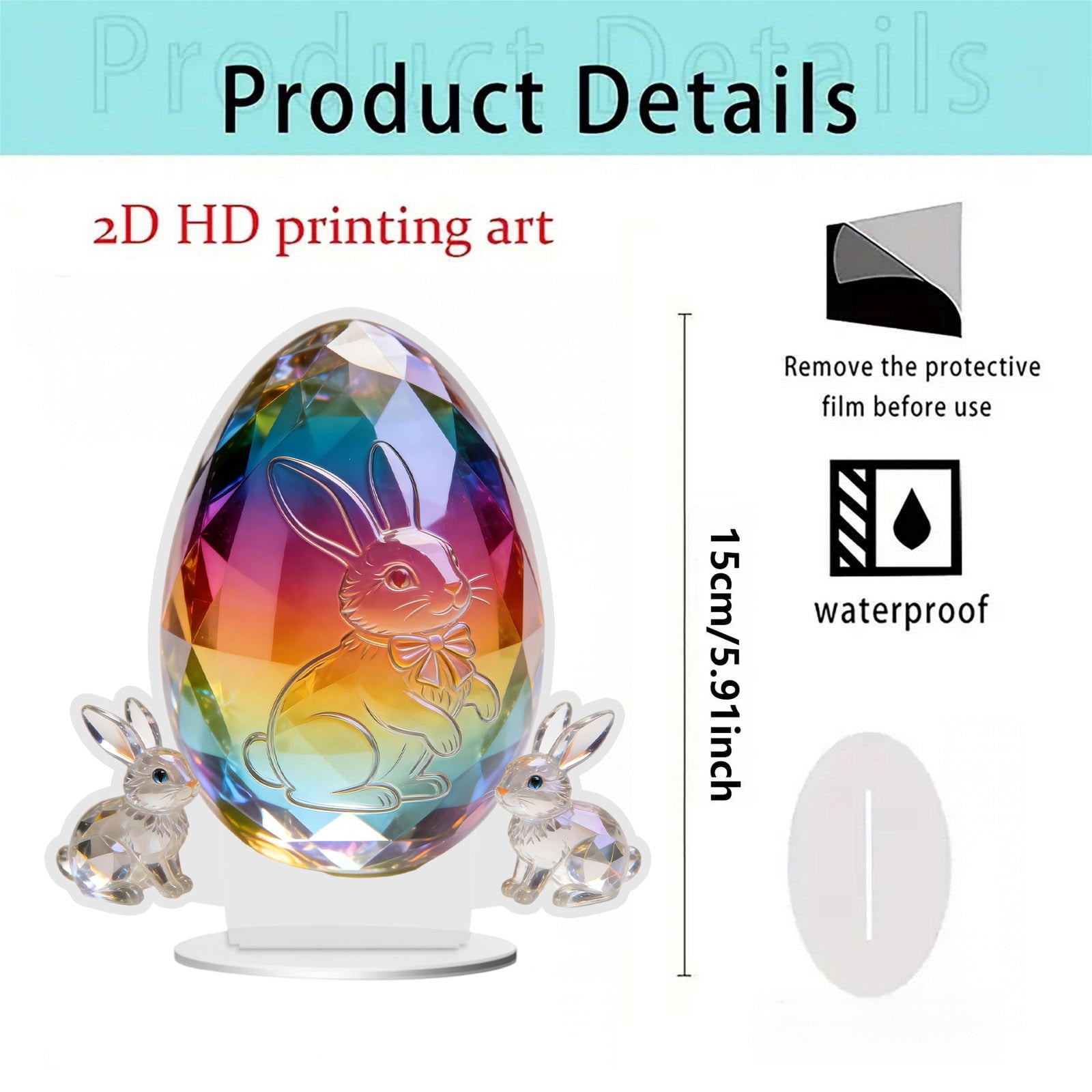 Easter Rabbit Acrylic Desktop Ornament, Colorful 2D Rabbit Figurine for ...