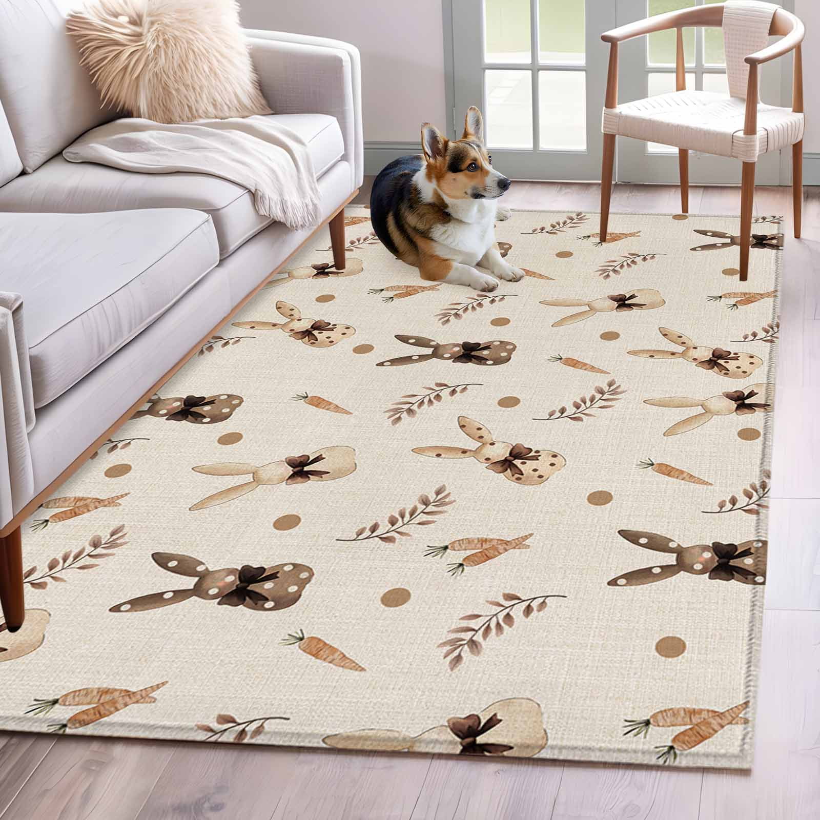 Easter Rabbit Area Rug 3x5 FT, Non Slip Entryway Bedside Carpet, Spring ...