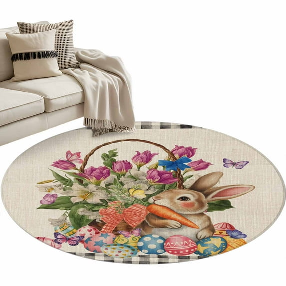 Easter Rabbit Area Rugs 3.3ft Watercolor Spring Basket Floral Eggs ...