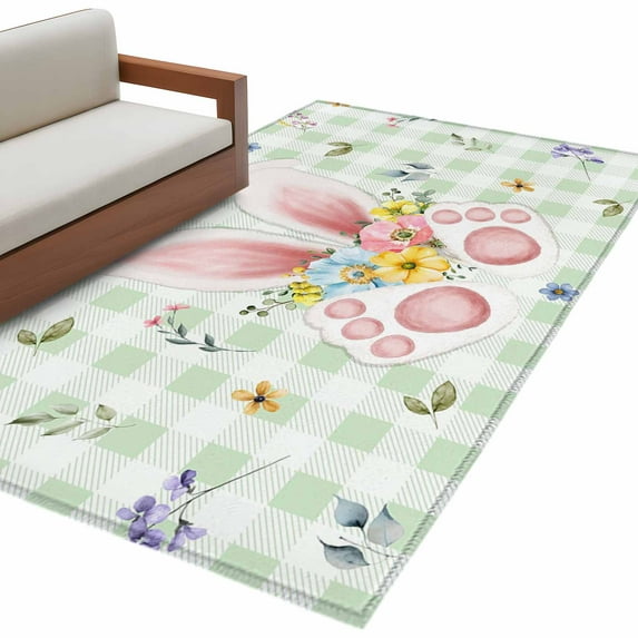 Easter Rabbit Area Rugs 3x5ft Spring Bunny Ears Foot Colored Floral ...
