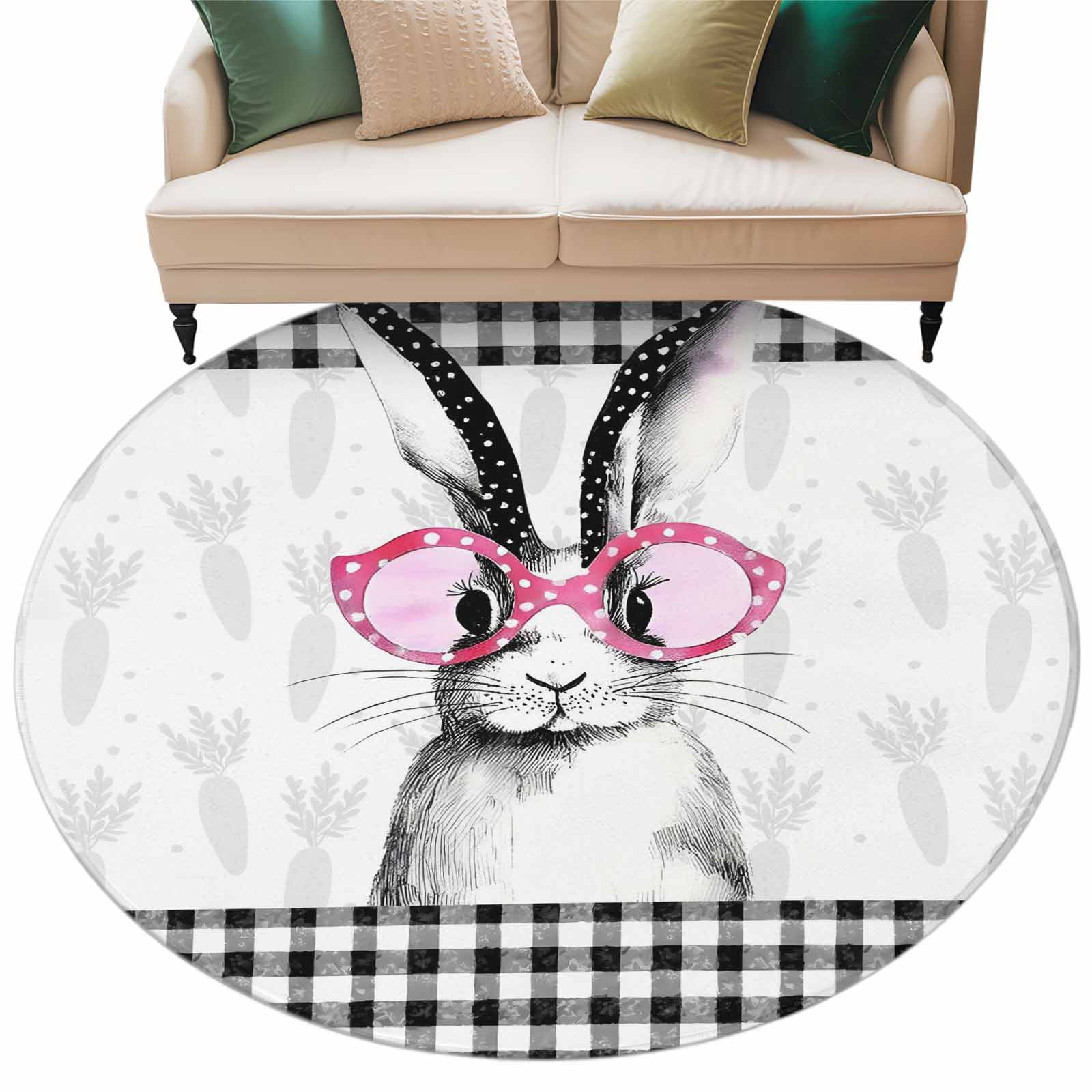 Easter Rabbit Area Rugs 8ft Pink Glasses Bunny Carrots Black White ...