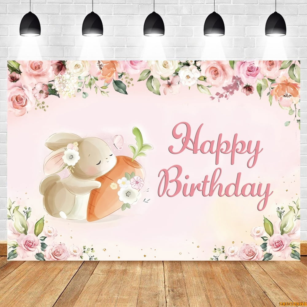 Easter Rabbit Backdrop Pink Floral Bunny Flower Balloon Girl Boy Baby Shower Birthday Party ...