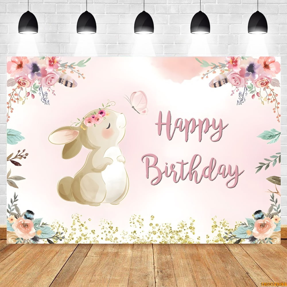 Easter Rabbit Backdrop Pink Floral Bunny Flower Balloon Girl Boy Baby ...