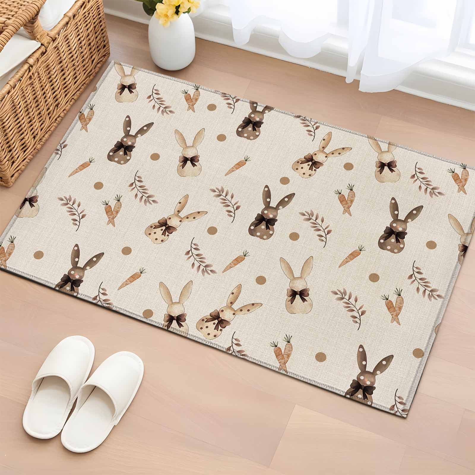Easter Rabbit Bathroom Mats 2x3 FT, Non Slip Small Kitchen Mat, Spring ...