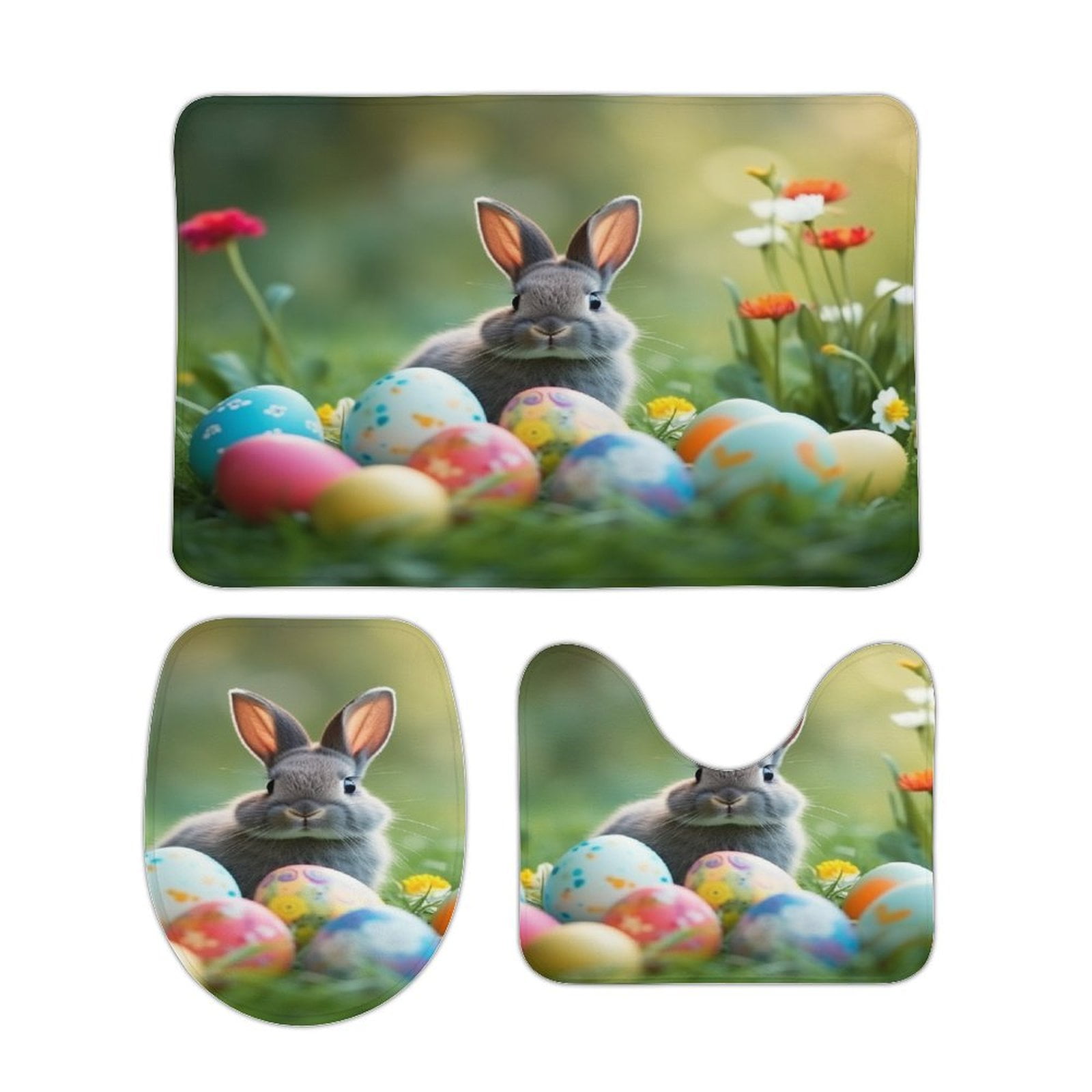 Easter Rabbit Bathroom Rugs Set 3 Piece with Non-Slip Bath Rugs Toilet ...