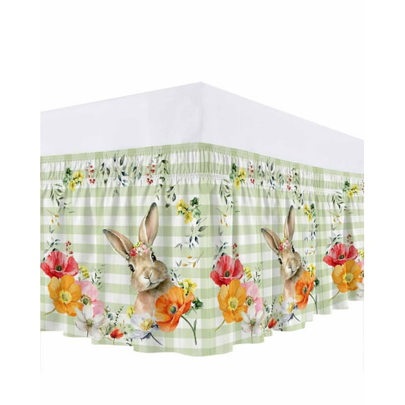 Easter Rabbit Bed Skirt King Size 16 Inch Drop, Spring Red Orange Pink ...
