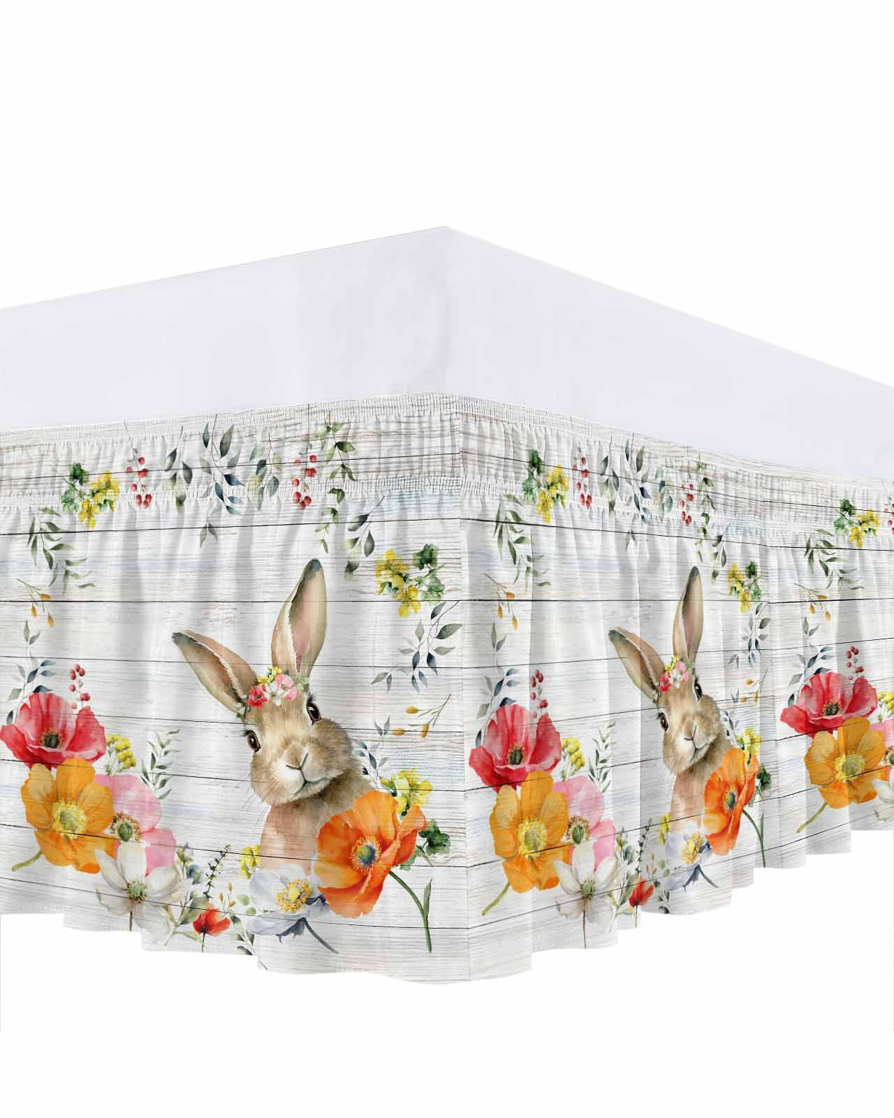 Easter Rabbit Bed Skirt King Size 18 Inch Drop, Spring Red Orange Pink ...