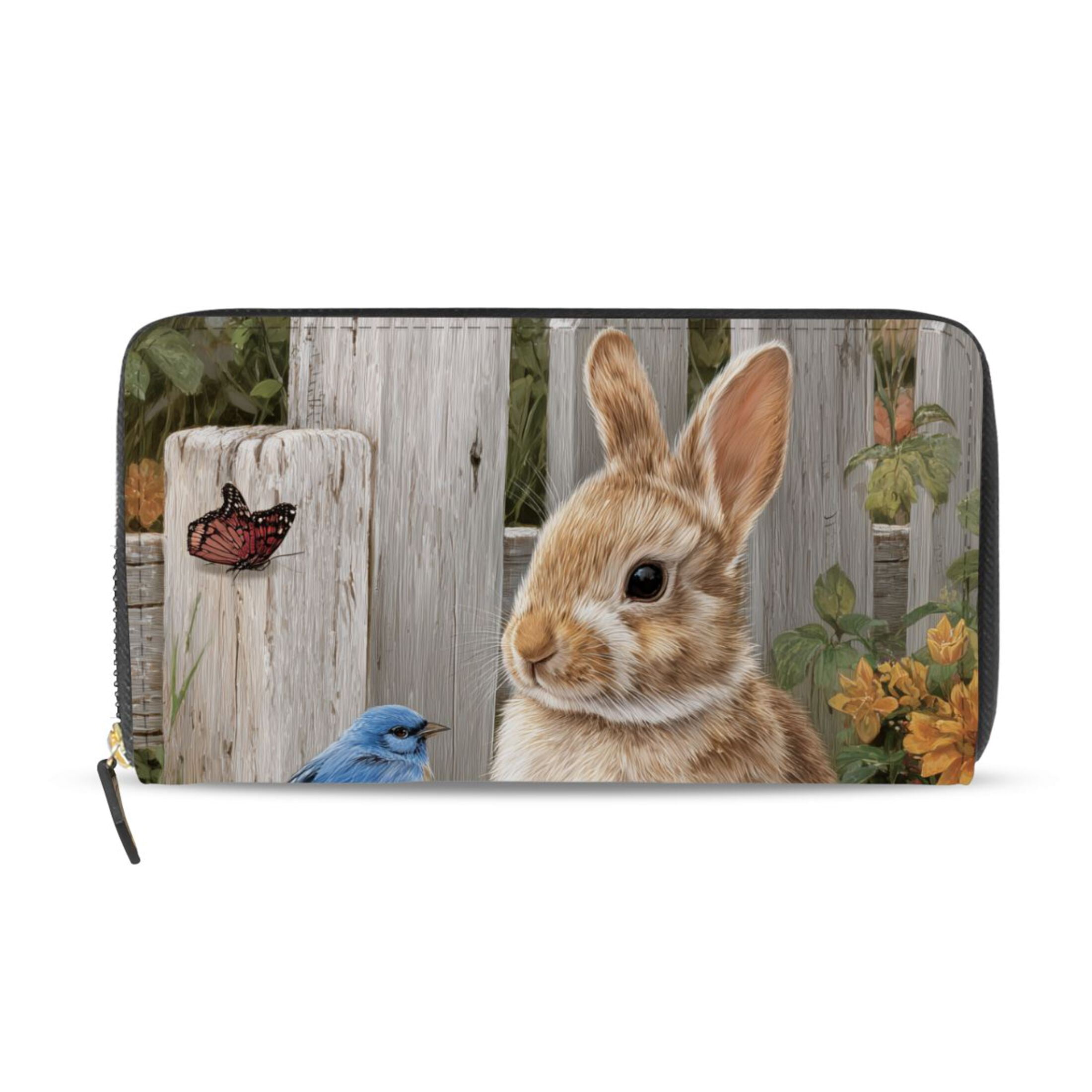 Easter Rabbit Beside Fence with Flowers Birds Women's Long Zipper ...