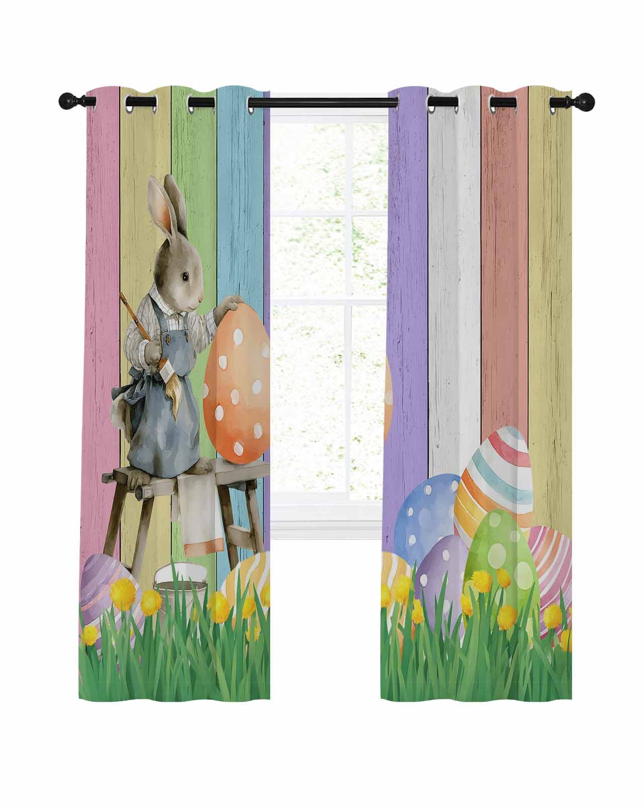 Easter Rabbit Blackout Curtains for Bedroom Living Room, Eggs Yellow ...