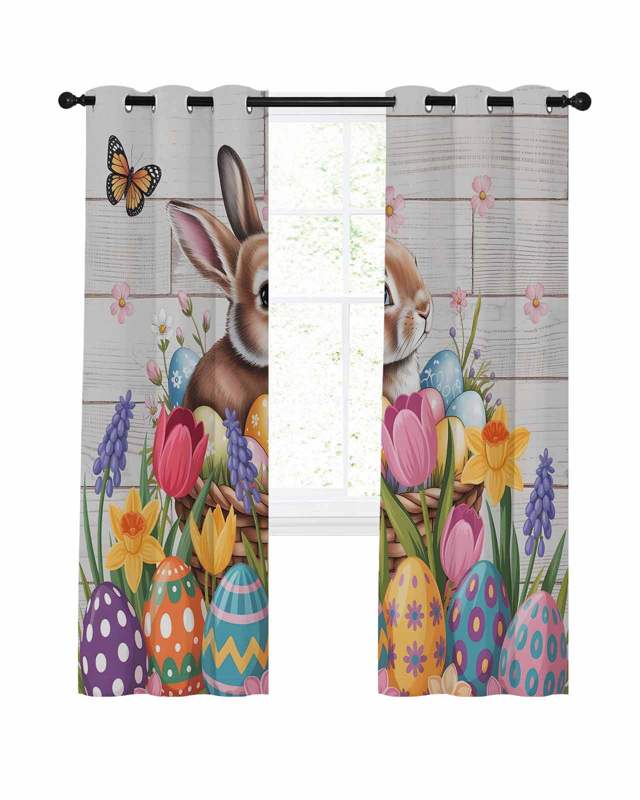 Easter Rabbit Blackout Curtains for Bedroom Living Room, Spring Basket ...