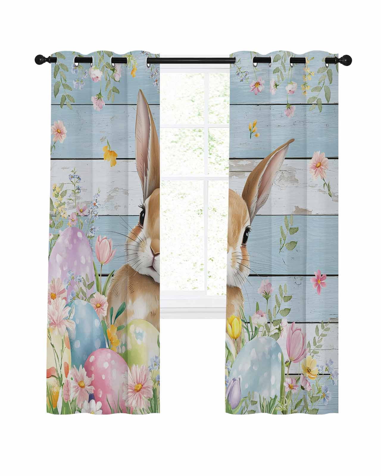 Easter Rabbit Blackout Curtains for Bedroom Living Room, Spring Floral ...
