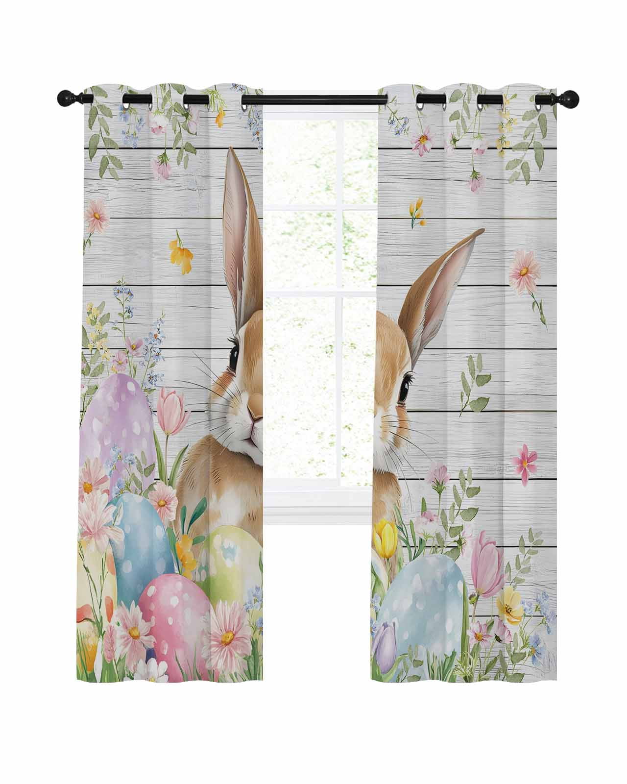 Easter Rabbit Blackout Curtains for Bedroom Living Room, Spring Floral ...
