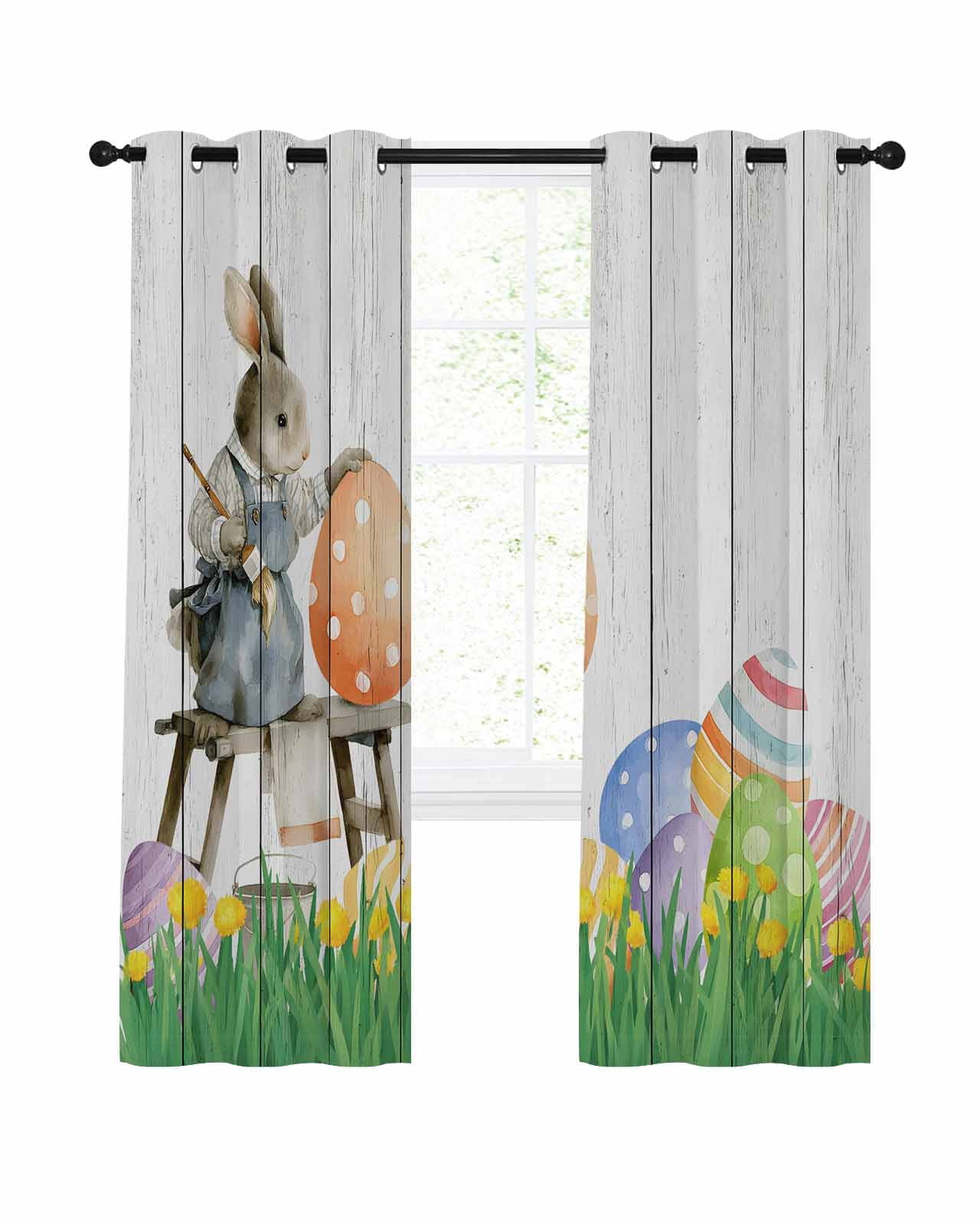 Easter Rabbit Blackout Curtains for Bedroom Living Room, Watercolor ...