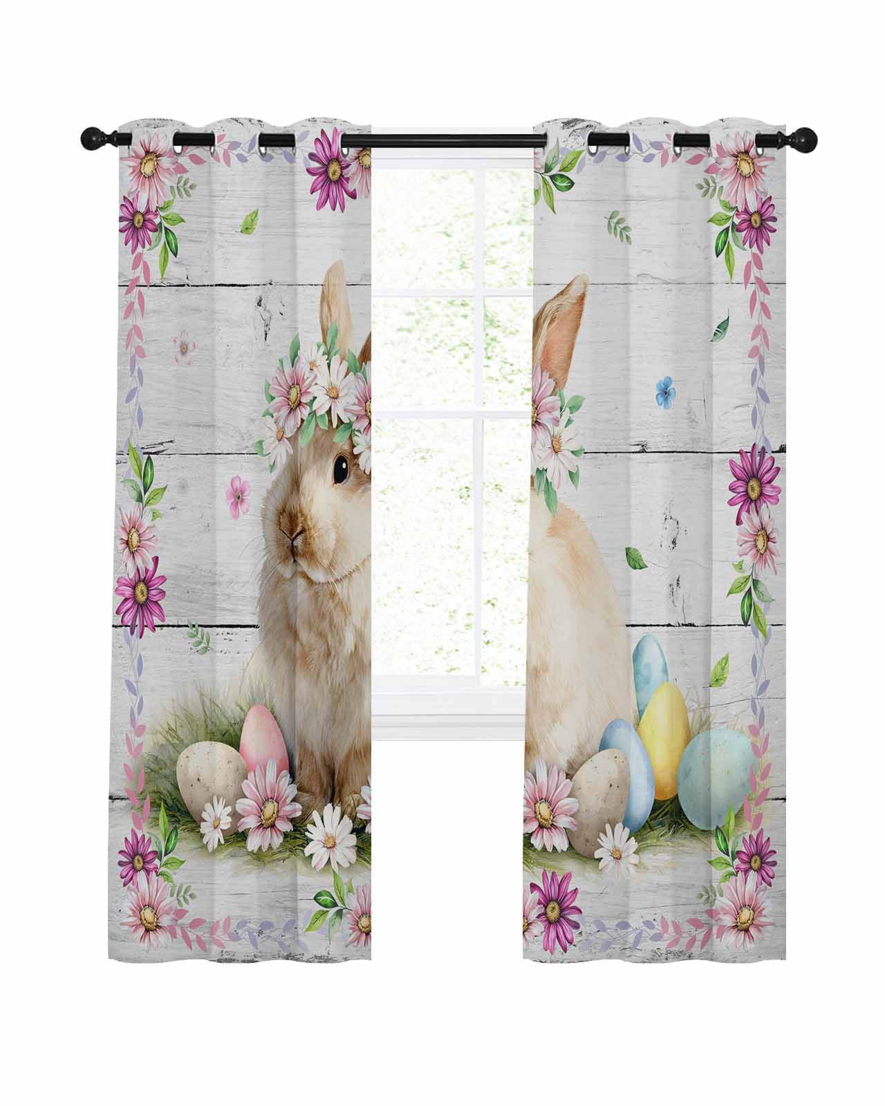 Easter Rabbit Blackout Curtains for Bedroom Living Room, Watercolor ...