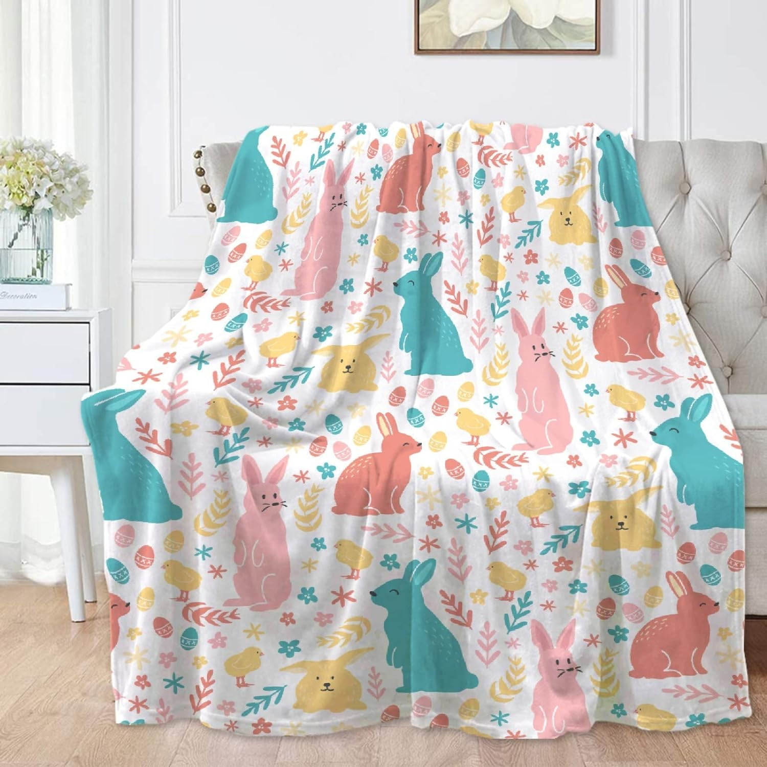 Easter Rabbit Blanket Cute Bunny Blanket for Adults Soft Bunny Fleece ...