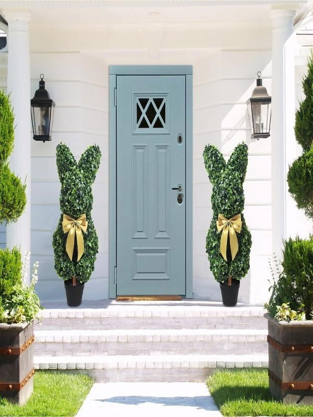 Easter Rabbit Boxwood Topiary, Set of 2 Bunny-Shaped Artificial Trees ...