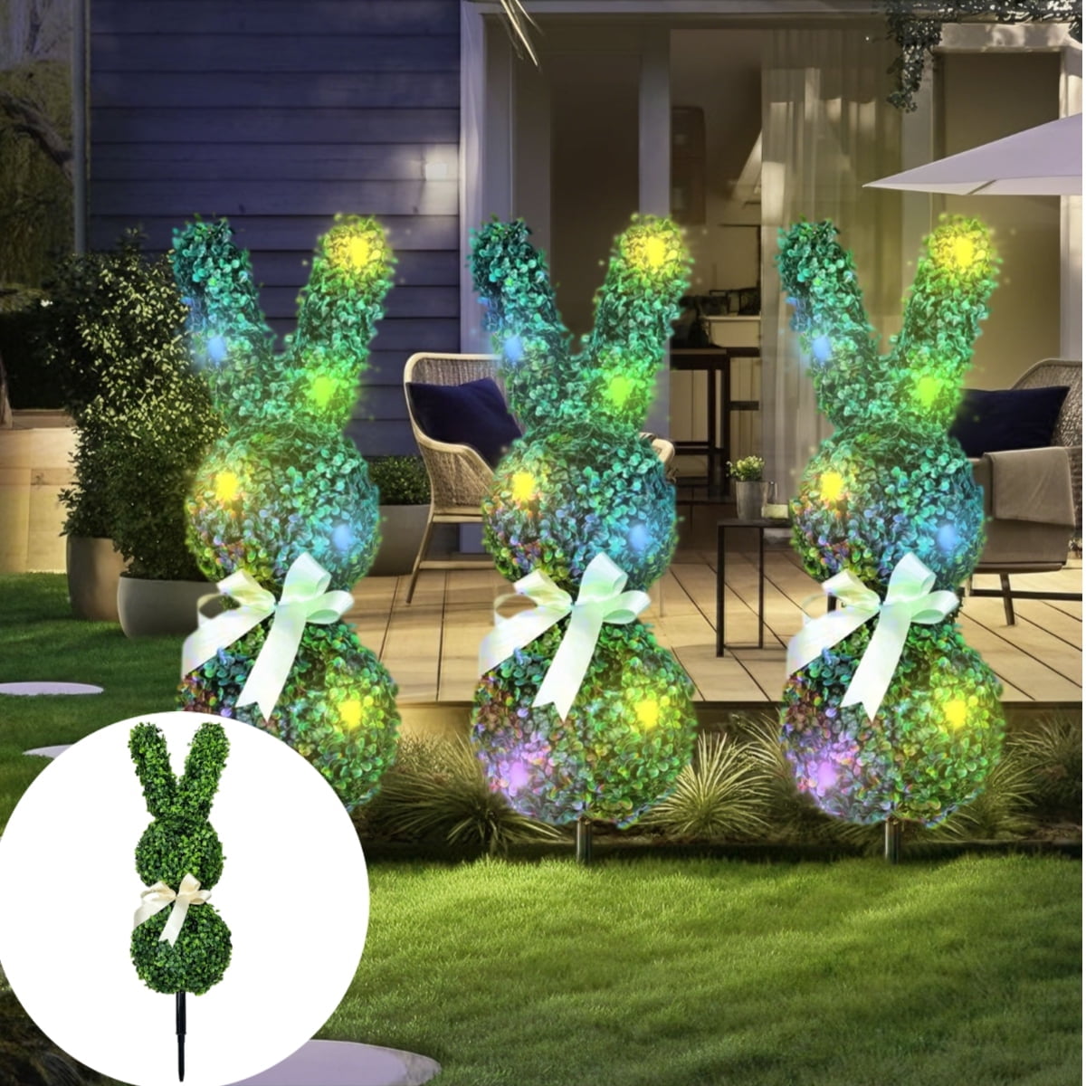 Easter Rabbit Bunny Shape Topiary with Lights - Artificial Boxwood ...