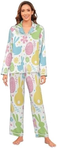 Easter Rabbit Bunny Silk Satin Pajamas Set Two-Piece Button Down Pjs ...