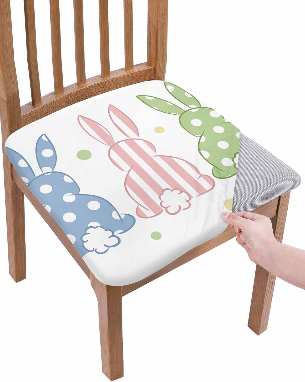 Easter Rabbit Chair Seat Covers for Dining Room Stretch Chair Seat ...