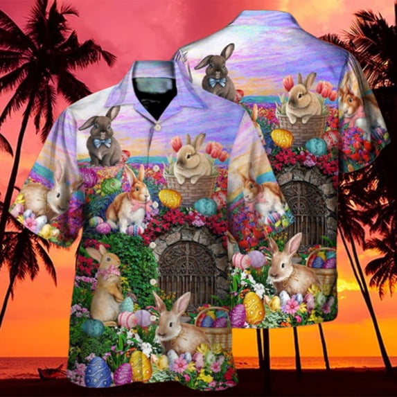 Easter Rabbit Chilling Landscape Watercolor Style Hawaiian Shirt ...
