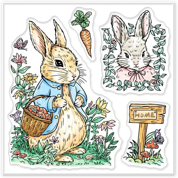 Easter Rabbit Clear Stamps for DIY Scrapbooking Garden Bunny Silicone ...