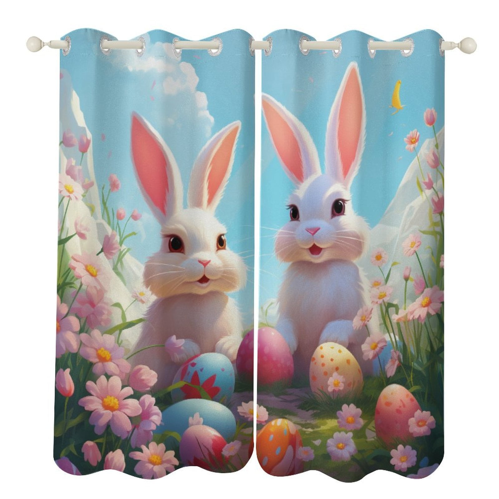 Easter Rabbit Curtains Watercolor Theme Window Curtains Grommet ...