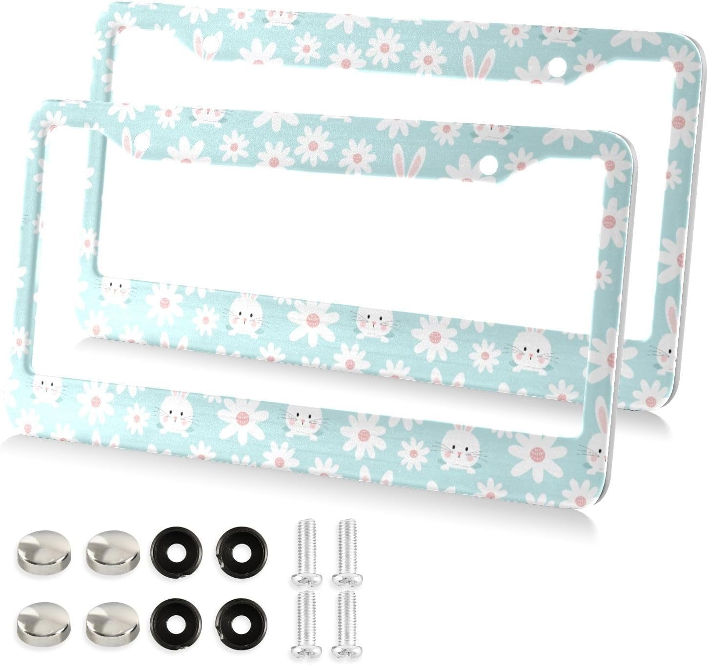 Easter Rabbit and Daisy Flower License Plate Frame - 2 Pack Universal ...