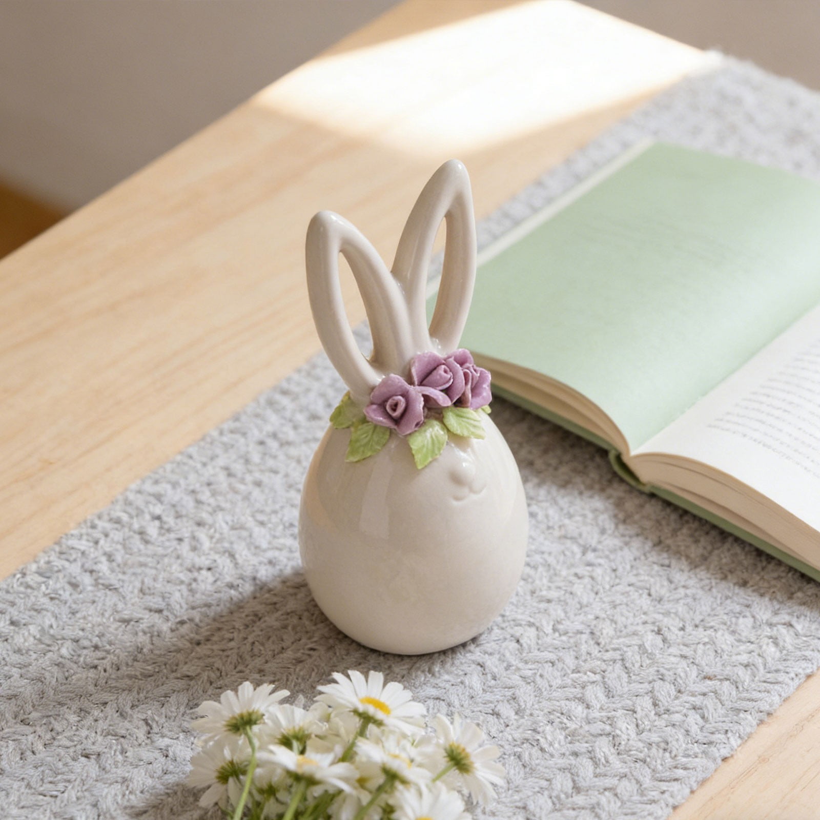 Easter Rabbit Decor,Ceramic Flower Ornament Handmade Cute Desktop ...